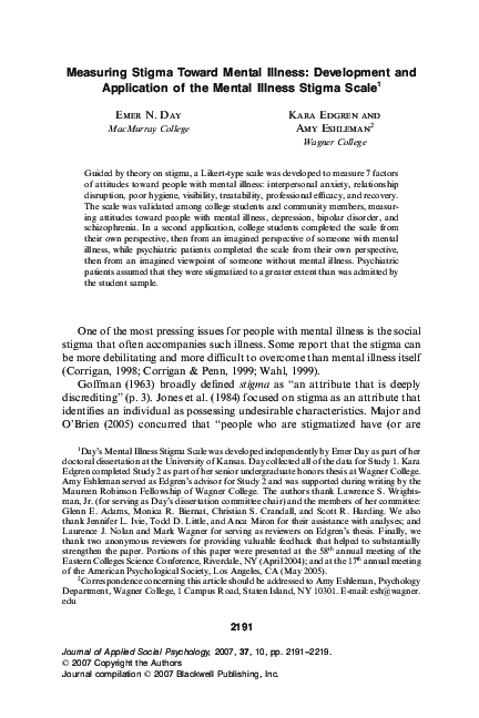 (PDF) Measuring Stigma Toward Mental Illness: Development and ...