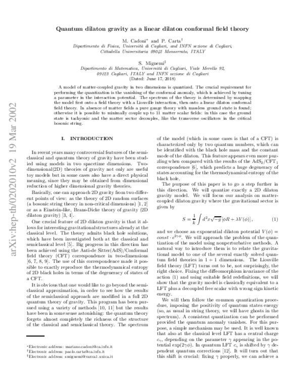 (PDF) Quantum dilaton gravity as a linear dilaton conformal field theory