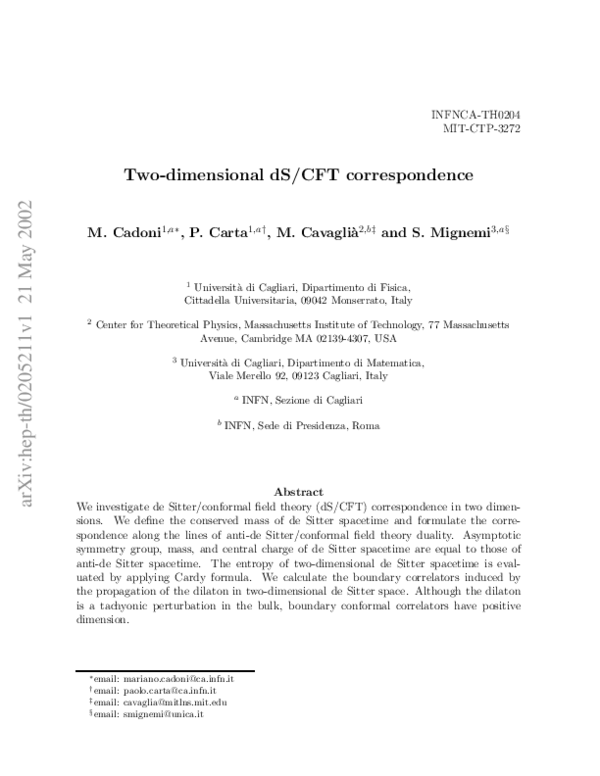 (PDF) Two-dimensional dS/CFT correspondence