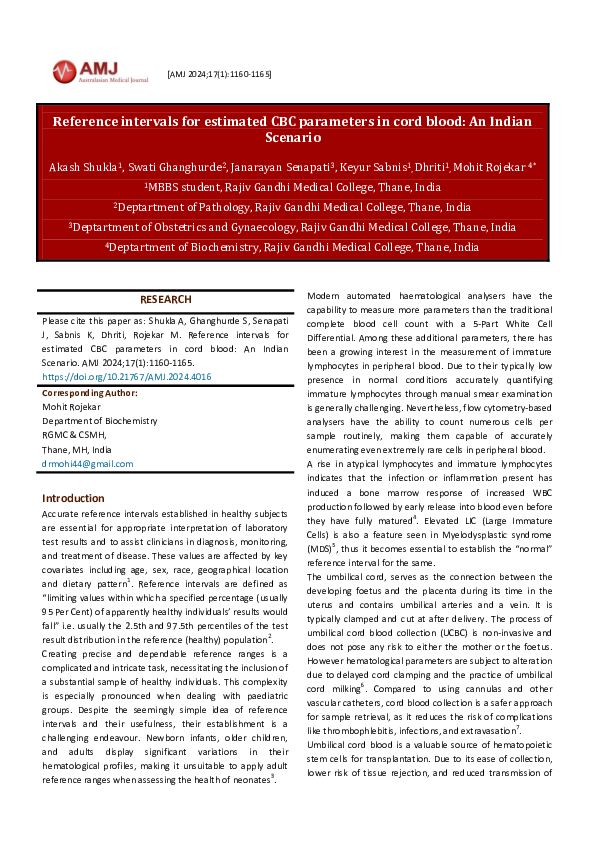 (PDF) Reference intervals for estimated CBC parameters in cord blood ...