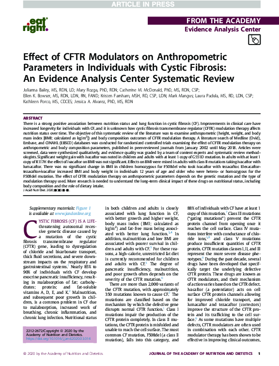 (PDF) Effect of CFTR Modulators on Anthropometric Parameters in Individuals with Cystic Fibrosis ...