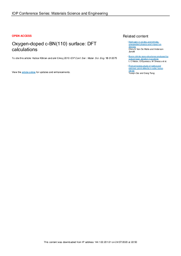 (PDF) Oxygen-doped c-BN(110) surface: DFT calculations