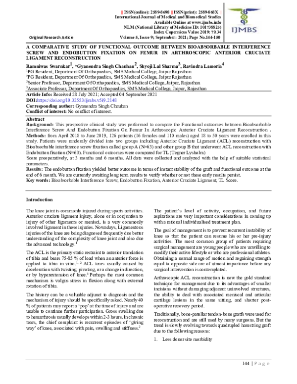 (PDF) A Comparative Study of Functional Outcome Between Bioabsorbable ...
