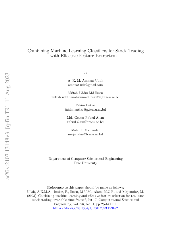 (PDF) Combining machine learning and effective feature selection for real-time stock trading in ...
