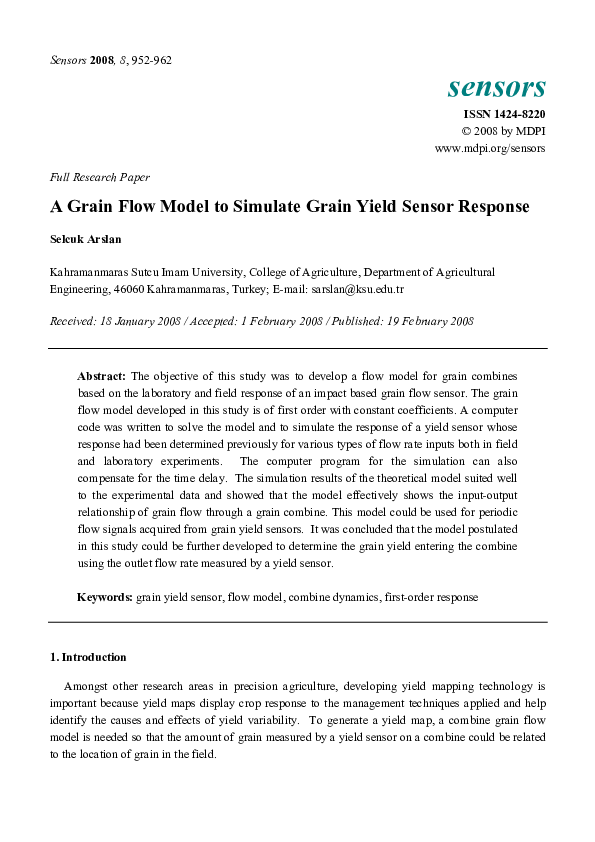 (PDF) A Grain Flow Model to Simulate Grain Yield Sensor Response