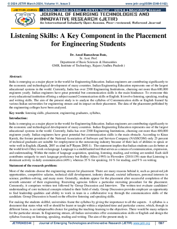 (PDF) Listening Skills: A Key Component in the Placement for ...