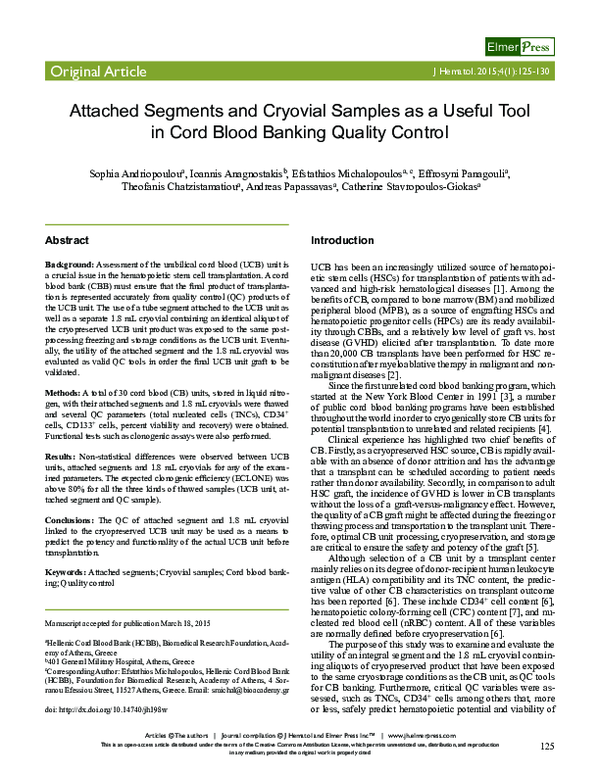 (PDF) Attached Segments and Cryovial Samples as a Useful Tool in Cord ...
