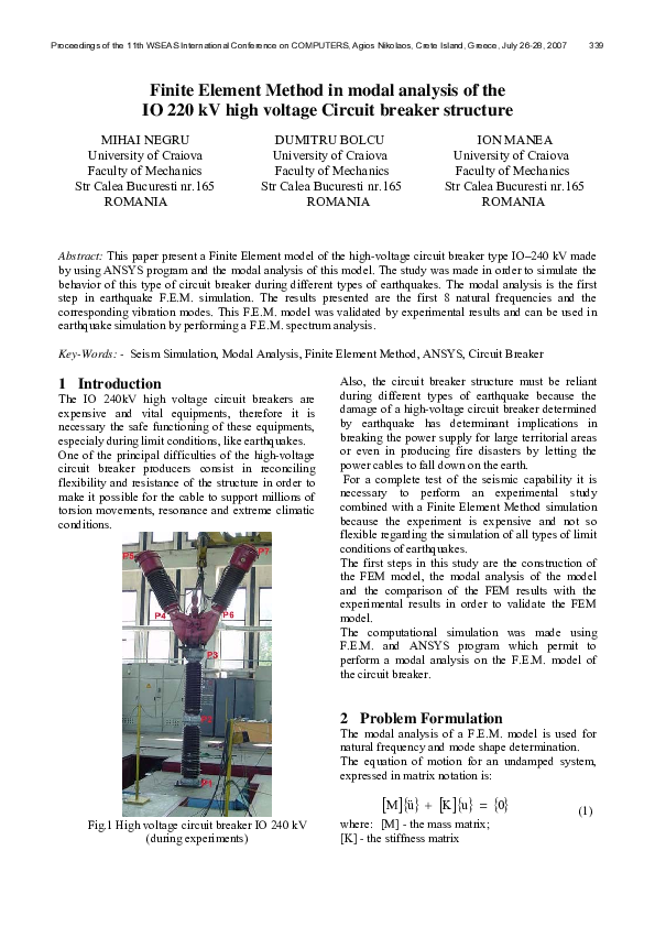 (PDF) Finite element method in modal analysis of the IO 220 kV high ...