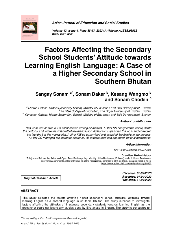 (PDF) Factors Affecting the Secondary School Students’ Attitude towards ...