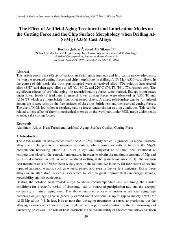 (PDF) The Effect of Artificial Aging Treatment and Lubrication Modes on ...
