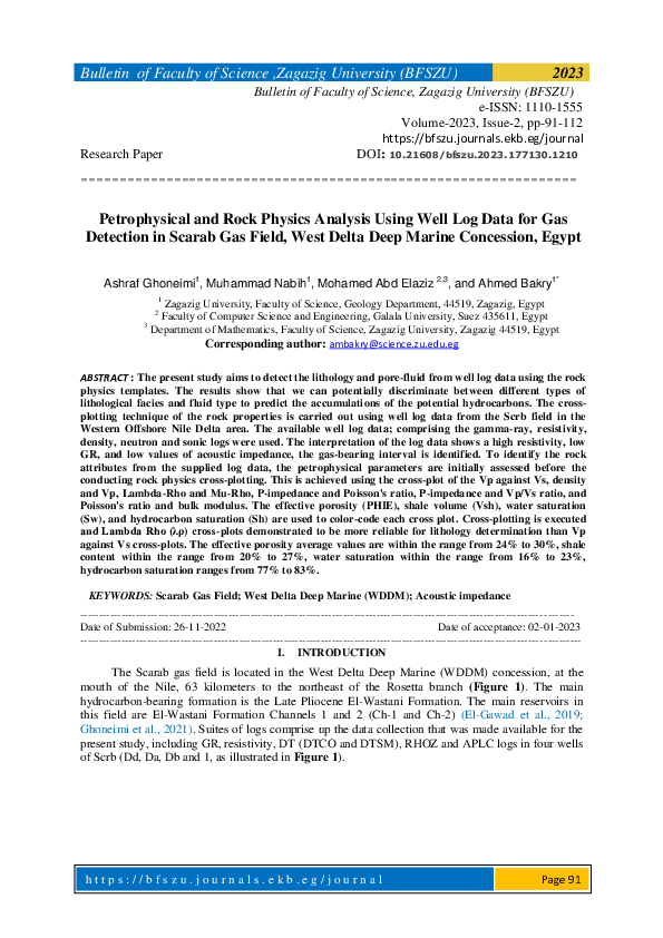 (PDF) Petrophysical and Rock Physics Analysis Using Well Log Data for Gas Detection in Scarab ...