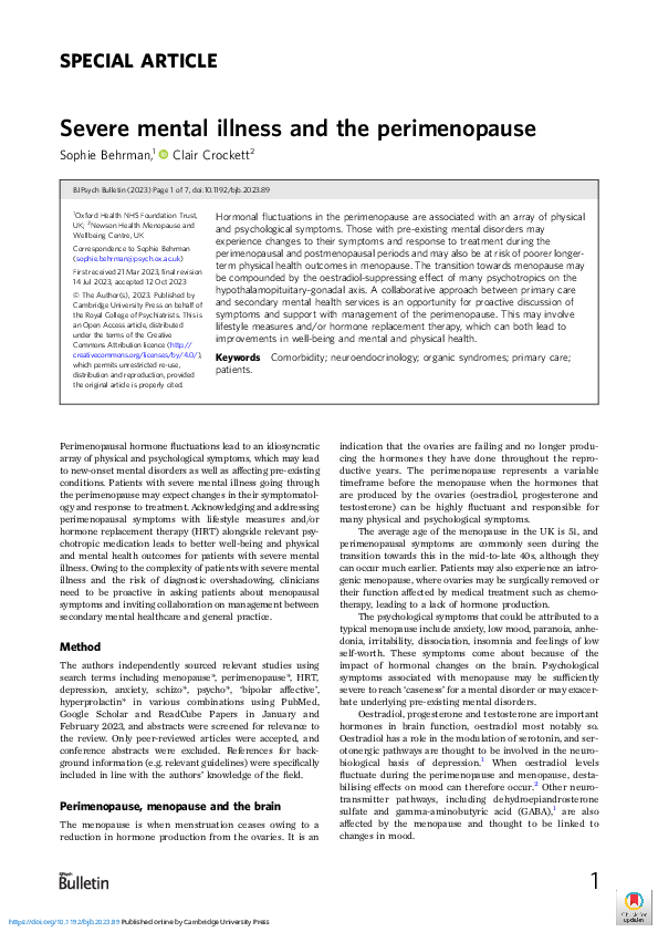 (PDF) Severe mental illness and the perimenopause