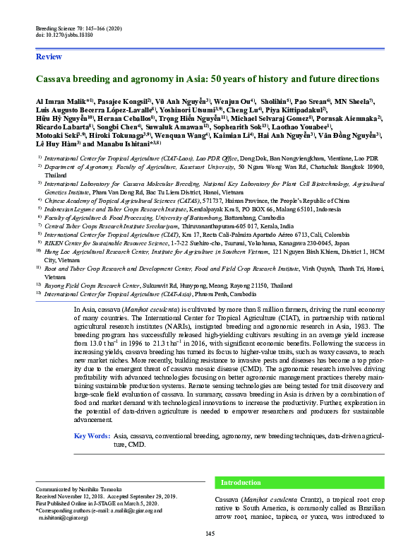 (PDF) Cassava breeding and agronomy in Asia: 50 years of history and ...