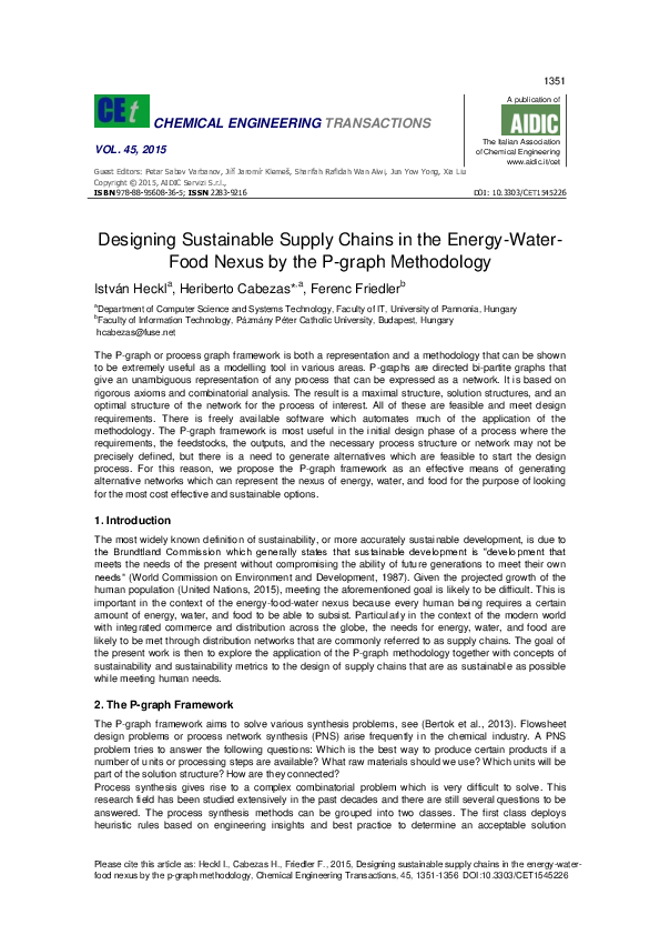 (PDF) Designing sustainable supply chains in the energy-water-food ...