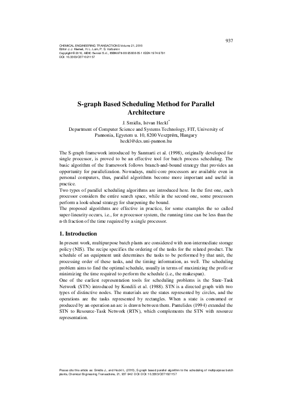 (PDF) S-graph Based Parallel Algorithm to the Scheduling of ...
