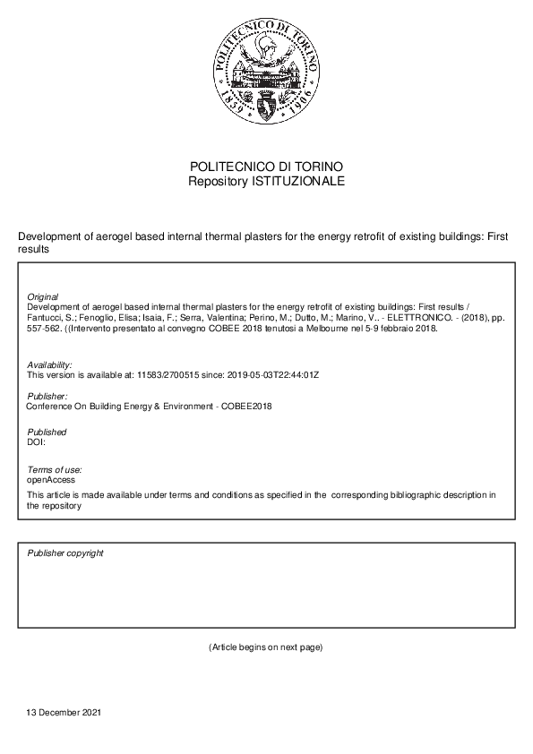 (PDF) Development of aerogel based internal thermal plasters for the ...