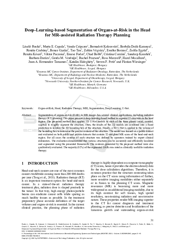 (PDF) Deep-Learning-based Segmentation of Organs-at-Risk in the Head for MR-assisted Radiation ...