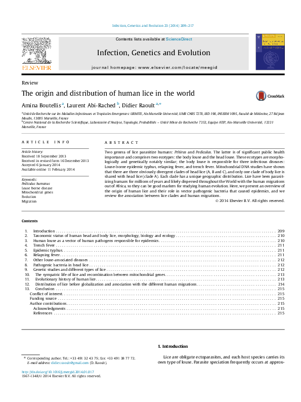 (PDF) The origin and distribution of human lice in the world
