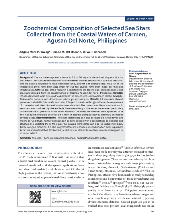 (PDF) Zoochemical Composition of Selected Sea Stars Collected from the ...