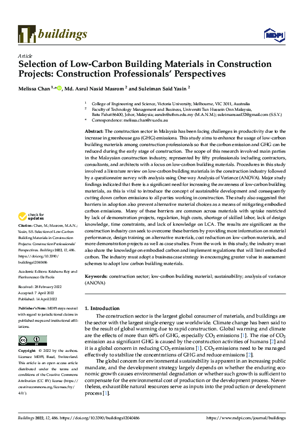 (PDF) Selection of Low-Carbon Building Materials in Construction ...