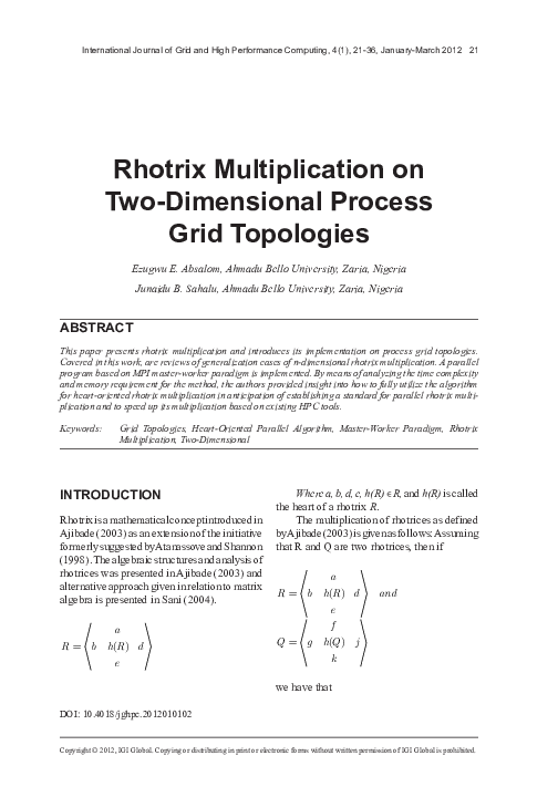 (PDF) Rhotrix Multiplication on Two-Dimensional Process Grid Topologies ...