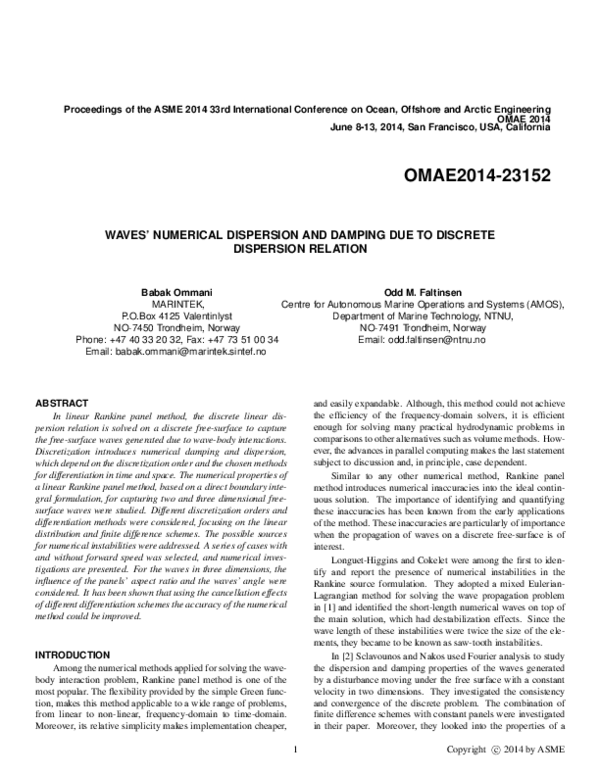 (PDF) Waves’ Numerical Dispersion and Damping due to Discrete Dispersion Relation