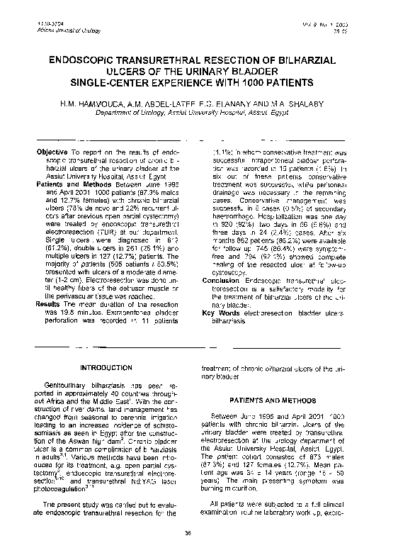 (PDF) Endoscopic Transurethral Resection of Bilharzial Ulcers of the ...