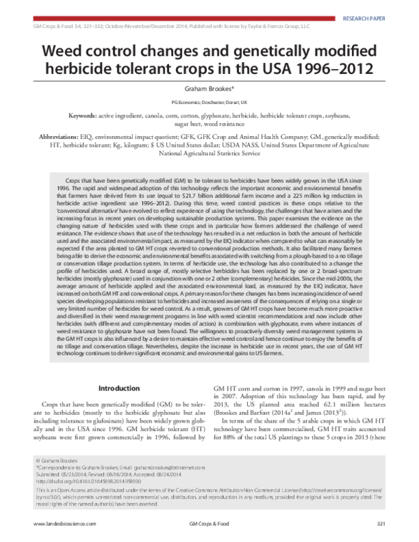 (PDF) Weed control changes and genetically modified herbicide tolerant ...