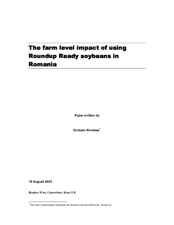(PDF) The farm level impact of using Roundup Ready soybeans in Romania | Graham Brookes ...