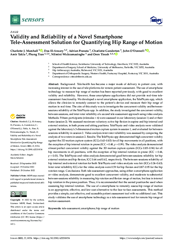 (PDF) Validity and Reliability of a Novel Smartphone Tele-Assessment ...