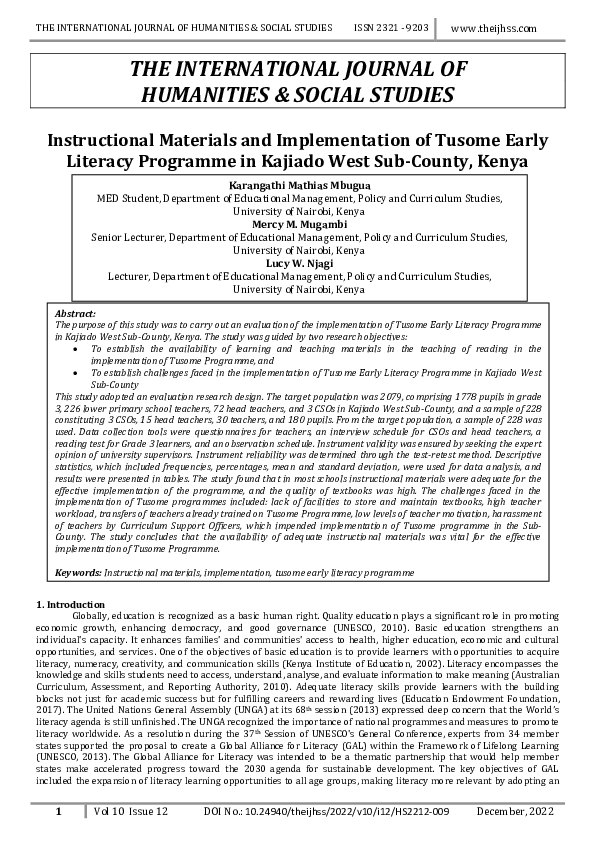 (PDF) Instructional Materials and Implementation of Tusome Early ...