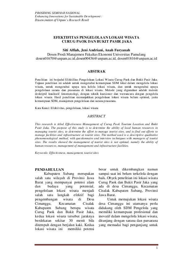 (PDF) Efektifitas Pengelolaan Lokasi Wisata Curug Paok Dan Bukit Pasir ...