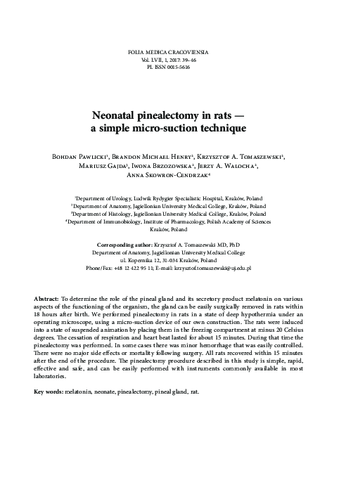 (PDF) Neonatal pinealectomy in rats — a simple micro-suction technique