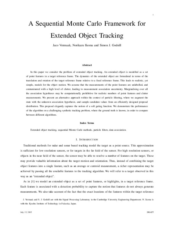 (PDF) Sequential Monte Carlo framework for extended object tracking