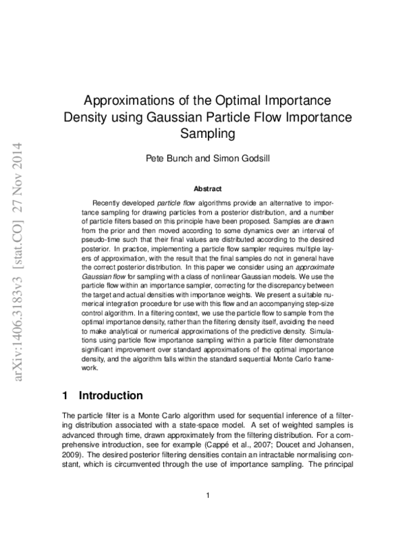 (PDF) Approximations of the Optimal Importance Density Using Gaussian Particle Flow Importance ...