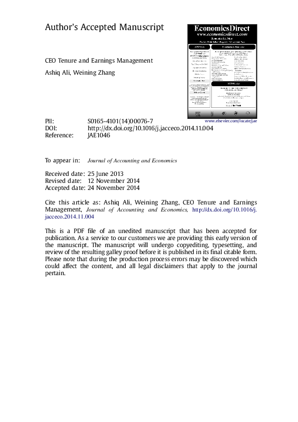 (PDF) CEO Tenure and Earnings Management