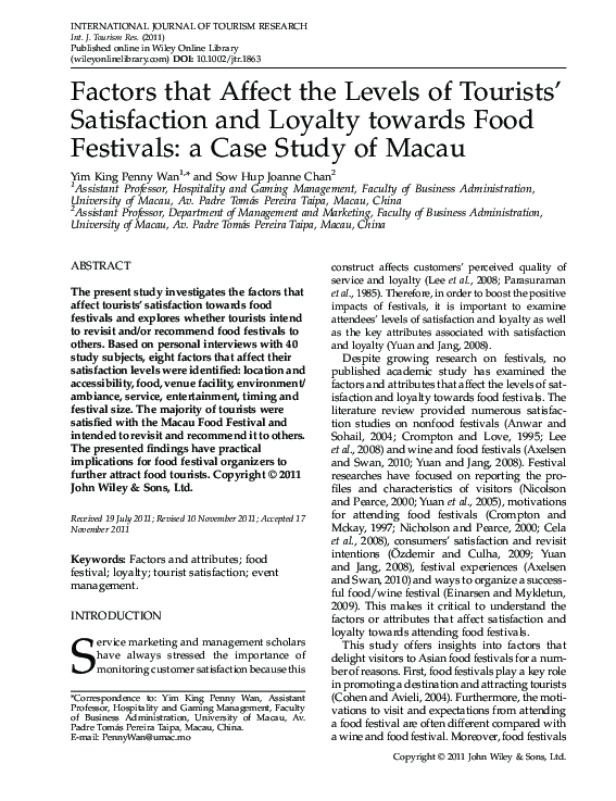 Pdf Factors That Affect The Levels Of Tourists Satisfaction And