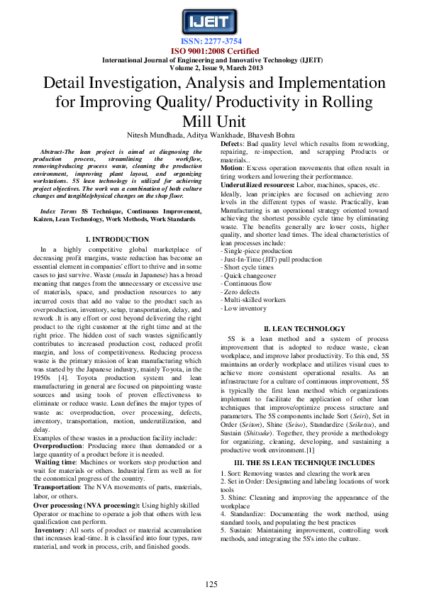 (PDF) Detail Investigation, Analysis and Implementation for Improving ...