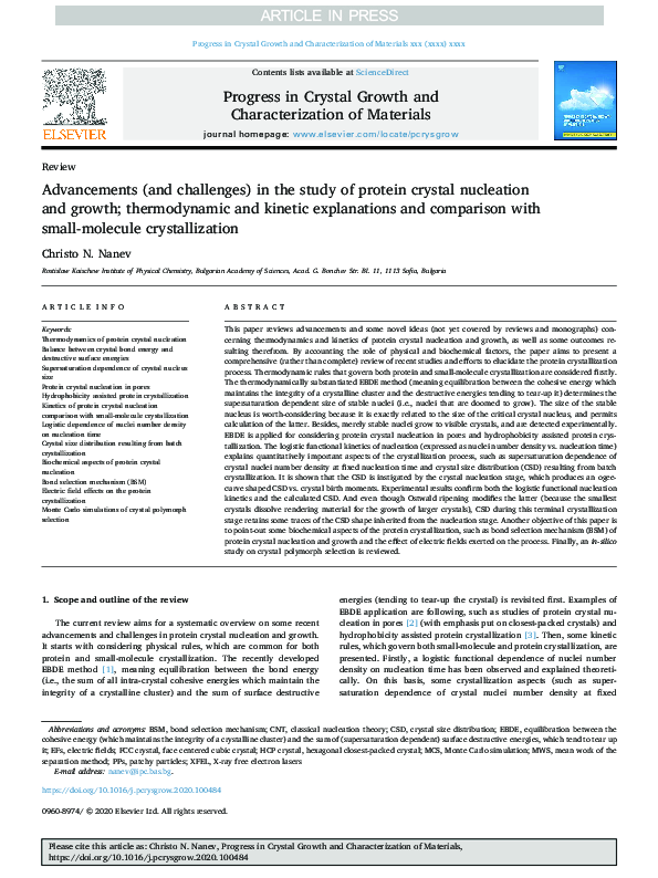 (PDF) Advancements (and challenges) in the study of protein crystal nucleation and growth ...