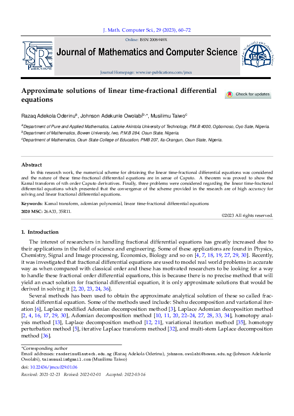 Pdf Approximate Solutions Of Linear Time Fractional Differential
