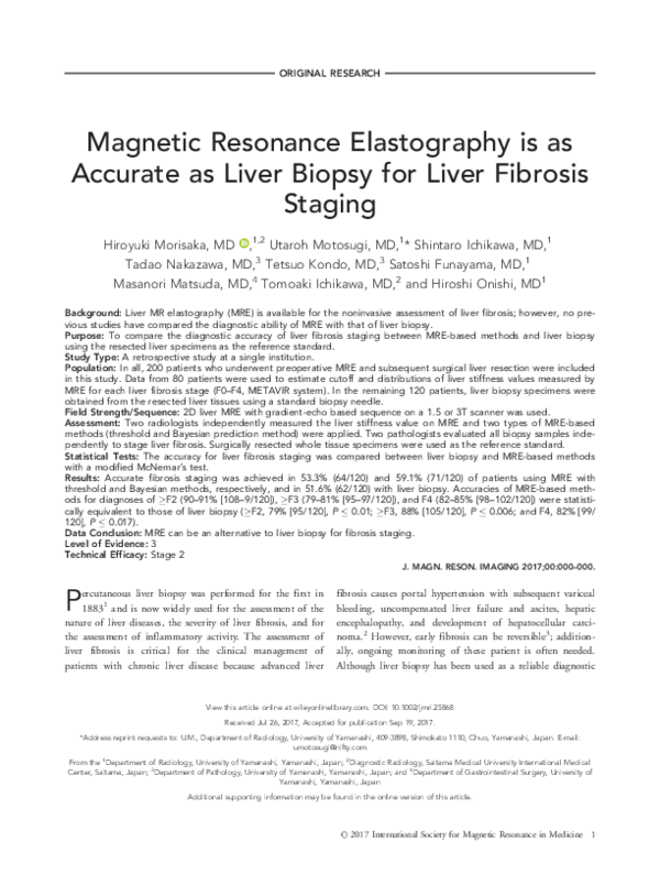 (PDF) Magnetic resonance elastography is as accurate as liver biopsy for liver fibrosis staging ...