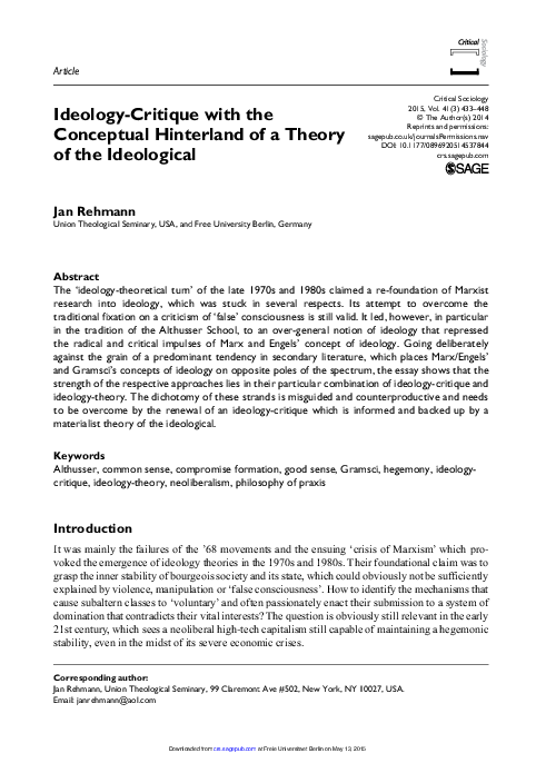 (PDF) Ideology-Critique with the Conceptual Hinterland of a Theory of ...