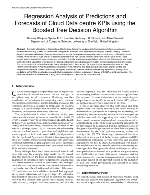 (PDF) Regression Analysis of Predictions and Forecasts of Cloud Data centre KPIs using the ...
