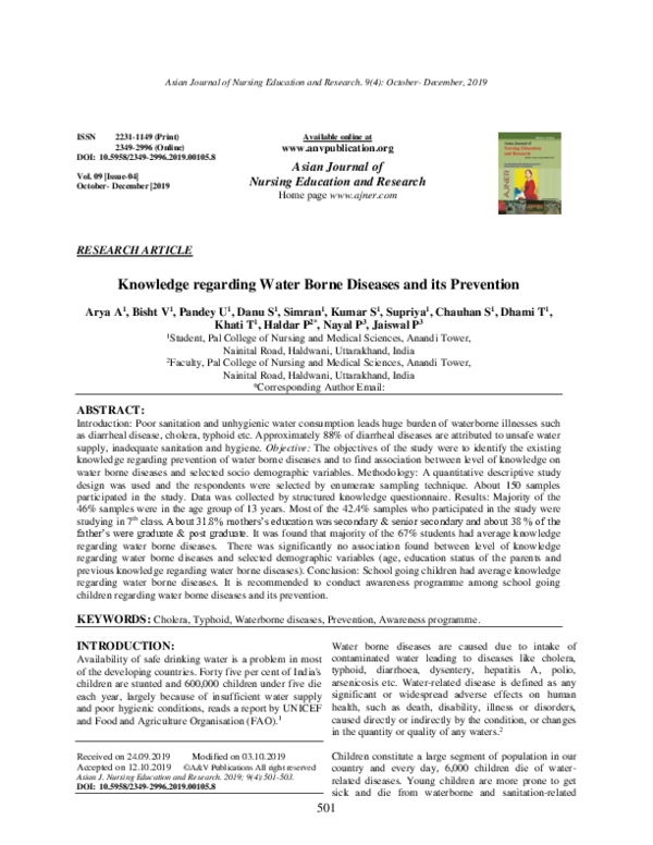 (PDF) Knowledge regarding Water Borne Diseases and its Prevention