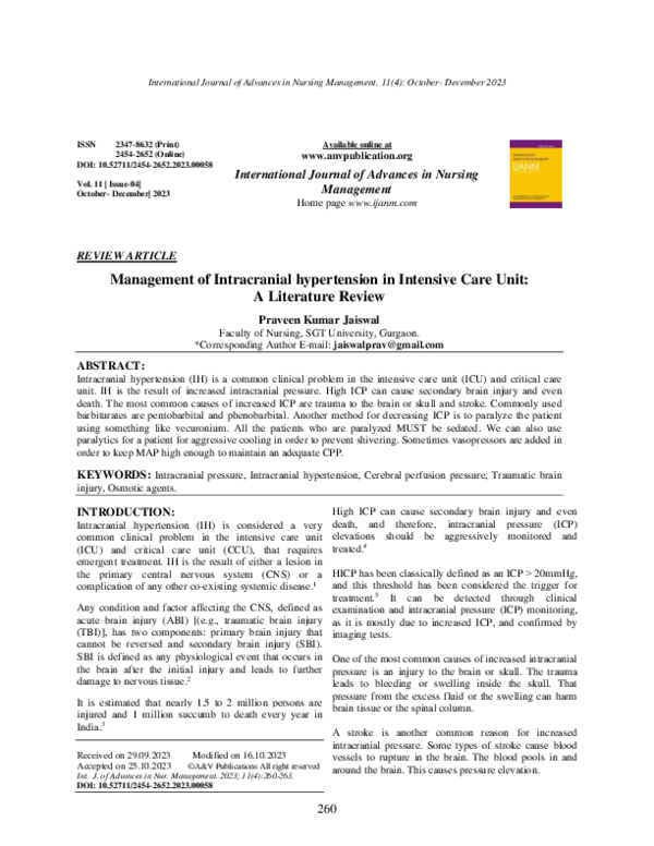 (PDF) Management of Intracranial hypertension in Intensive Care Unit: A ...