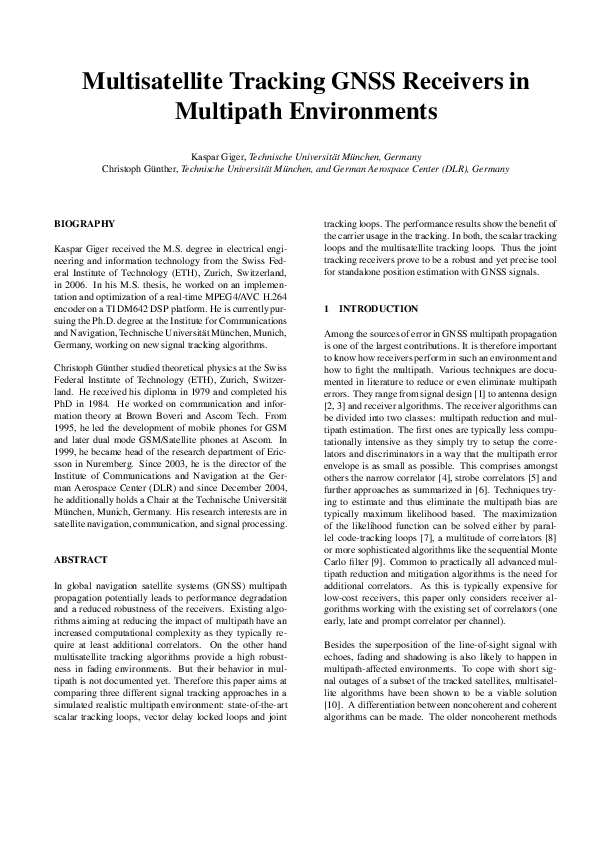 (PDF) Multisatellite Tracking GNSS Receivers in Multipath Environments