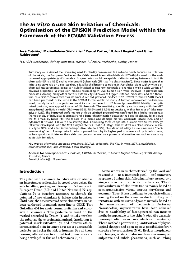 (PDF) TheIn VitroAcute Skin Irritation of Chemicals: Optimisation of ...