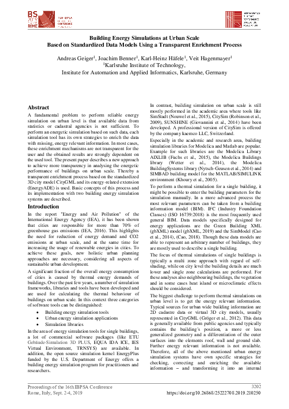 (PDF) Building Energy Simulations at Urban Scale Based on Standardized Data Models Using a ...