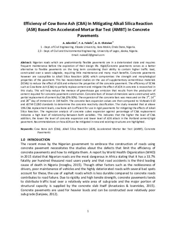 (PDF) Efficiency of Cow Bone Ash (CBA) In Mitigating Alkali Silica ...