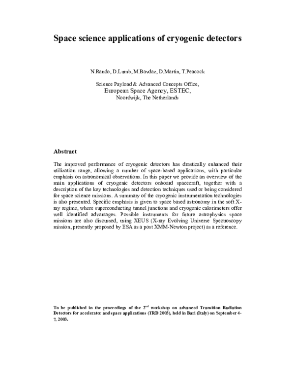 (PDF) Space science applications of cryogenic detectors